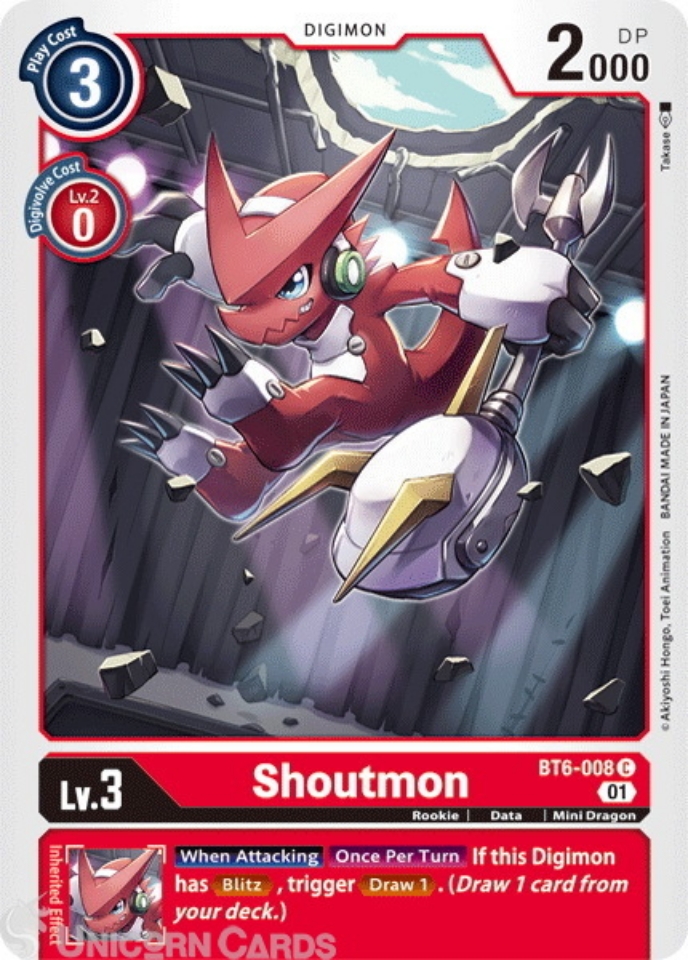 BT6-008 Shoutmon Common Mint Digimon Card:: Unicorn Cards - YuGiOh ...