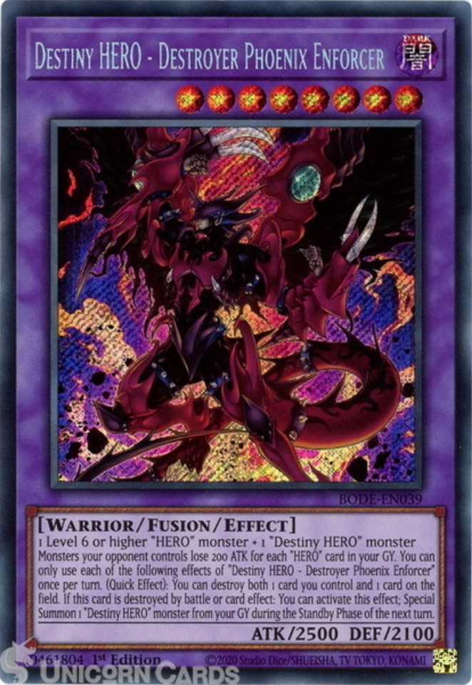 BODE-EN039 Destiny HERO - Destroyer Phoenix Enforcer Secret Rare 1st ...