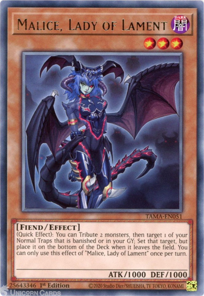 TAMA-EN051 Malice, Lady of Lament Rare 1st Edition Mint YuGiOh Card ...