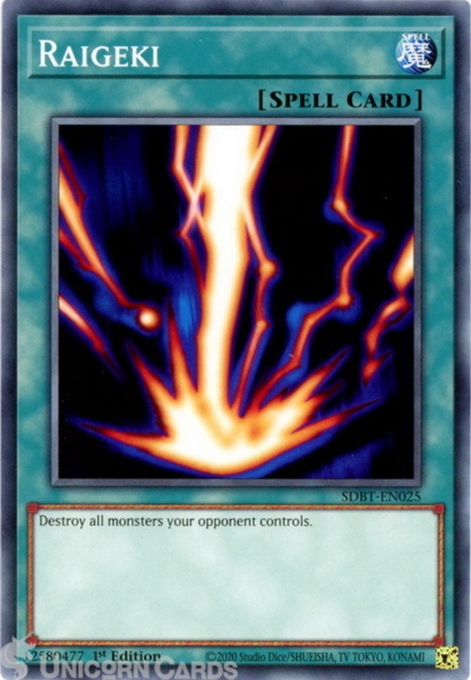 SDBT-EN025 Raigeki :: Common 1st Edition Mint YuGiOh Card:: Unicorn ...