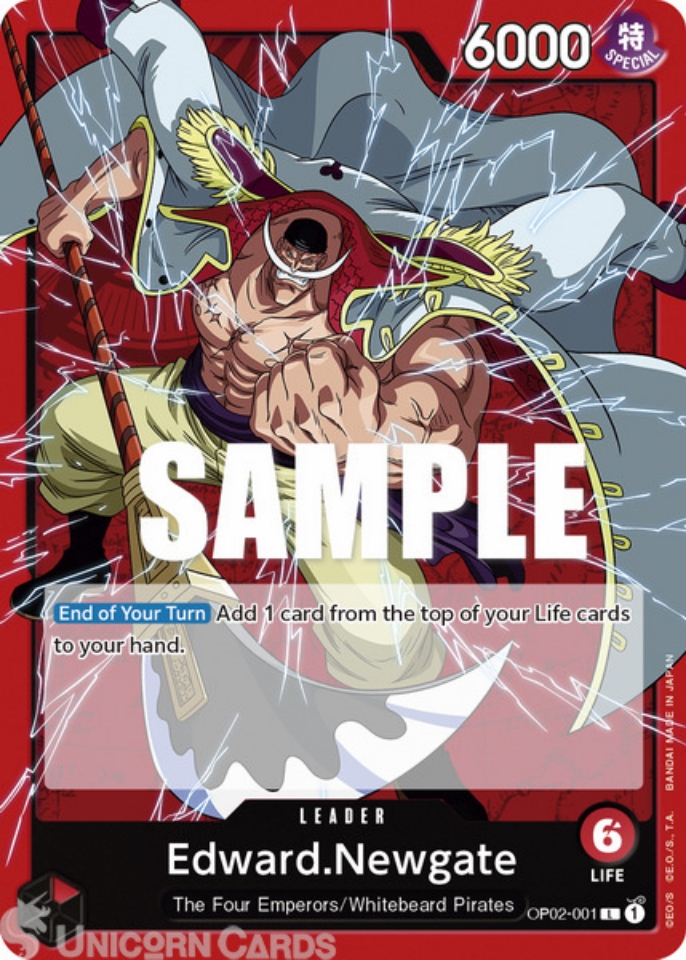 OP02 001 Edward Newgate Leader One Piece TCG Card Unicorn Cards