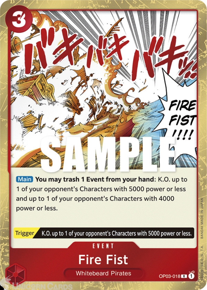 OP03-018 Fire Fist :: Rare One Piece TCG Card :: OP03: Pillars of ...