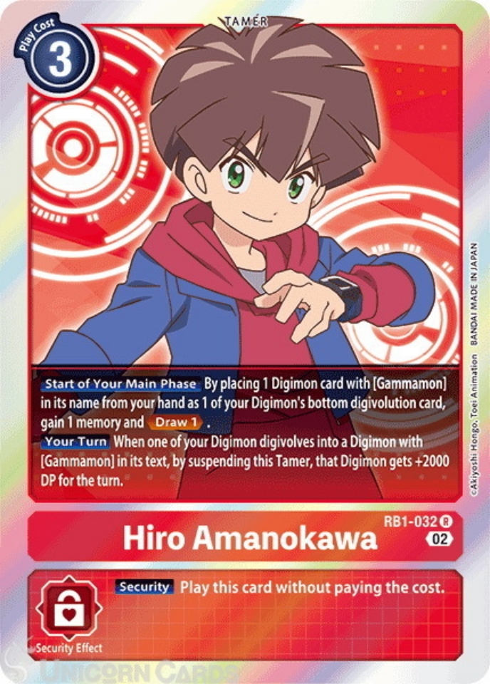 RB1-032 Hiro Amanokawa :: Rare Foil Digimon Card :: RB01: Resurgence ...