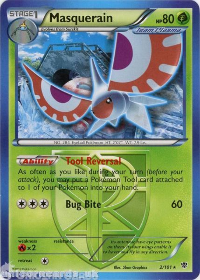 Masquerain 2/101 Plasma Blast Rare Mint Pokemon Card:: Unicorn Cards ...