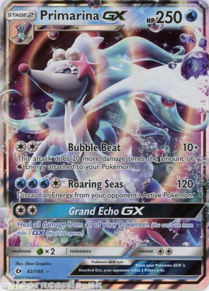 Primarina GX 42/149 Sun & Moon Ultra-Rare Rare Mint Pokemon Card ...