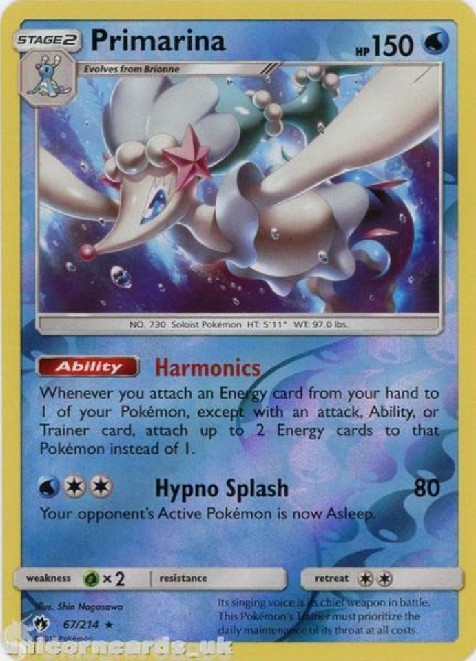 Primarina 67/214 Reverse Holo :: Lost Thunder :: Mint Pokemon Card ...
