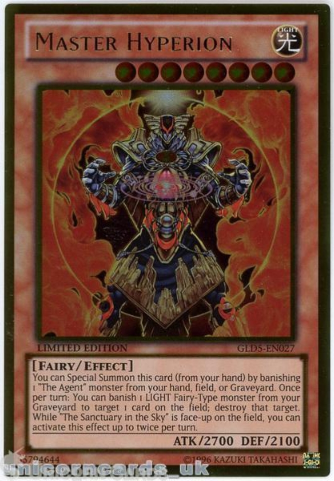 GLD5-EN027 Master Hyperion Gold Rare Limited Edition Mint YuGiOh Card ...