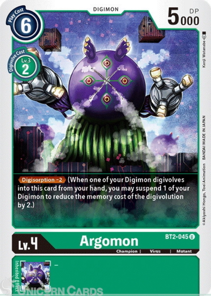 BT2-045 Argomon Uncommon Mint Digimon Card:: Unicorn Cards - YuGiOh ...