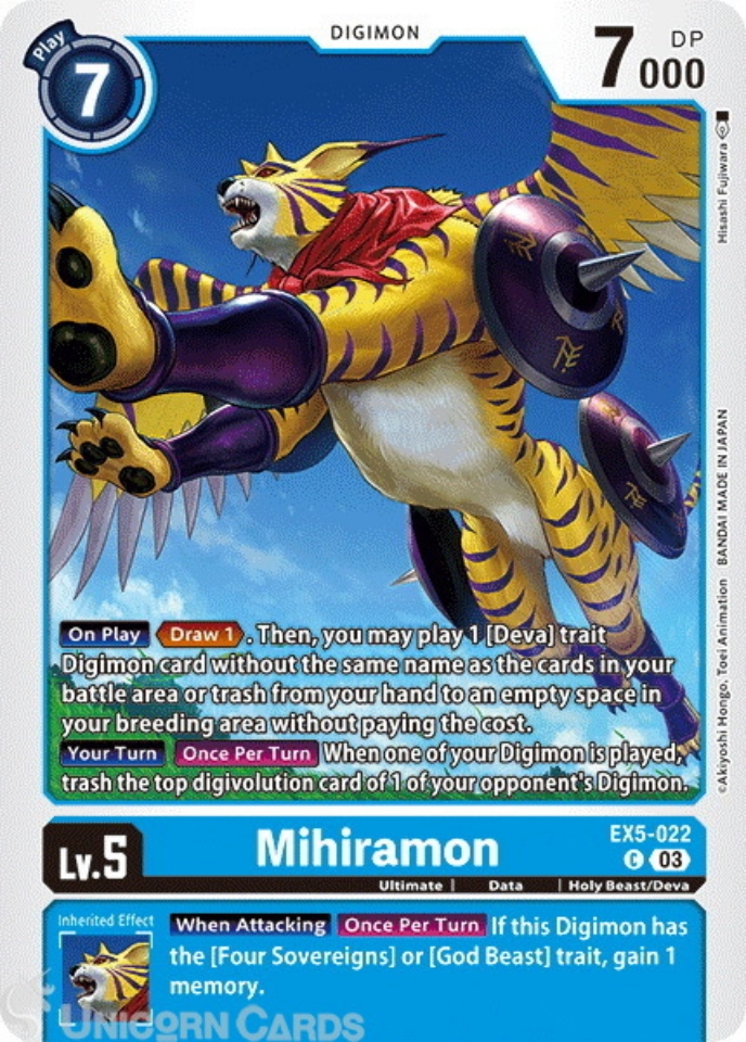 EX5-022 Mihiramon :: Common Digimon Card :: EX05: Animal Colosseum ...
