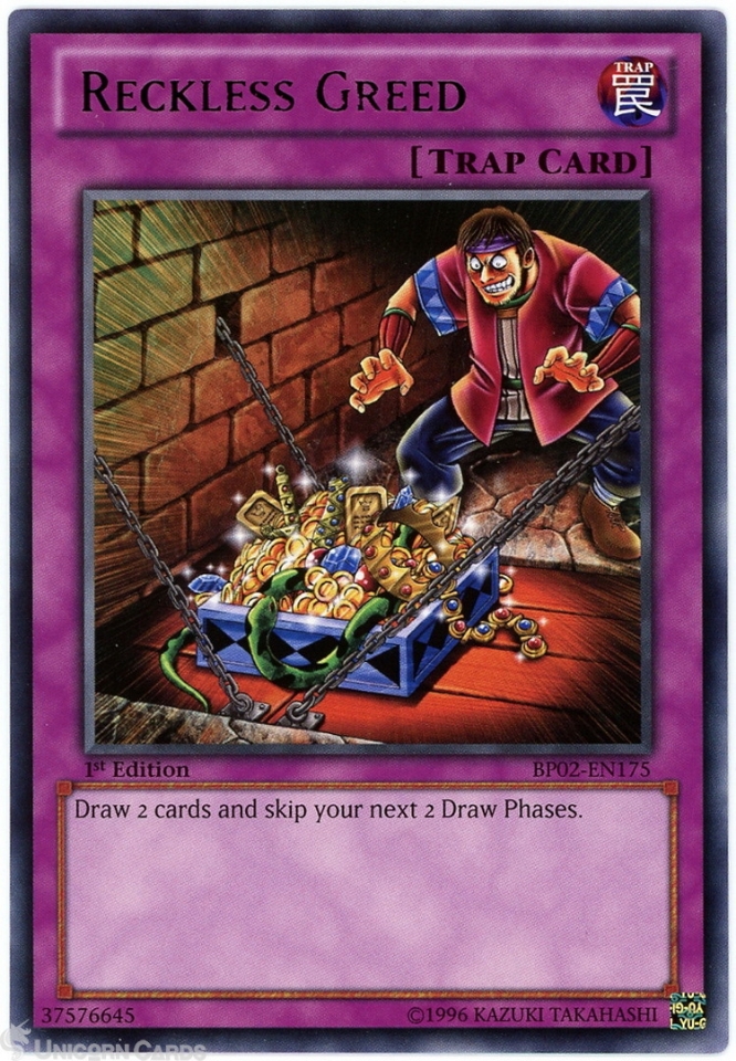 BP02-EN175 Reckless Greed : Rare 1st Edition Mint YuGiOh Card:: Unicorn ...