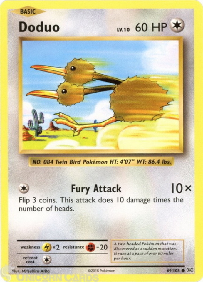 Doduo 69/108 : Common Mint/Near Mint Pokemon Card : XY12: Evolutions ...