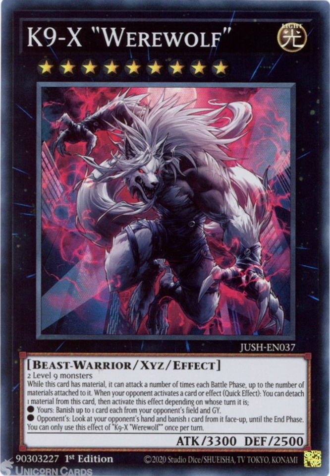 JUSH-EN037 K9-X Werewolf : Super Rare 1st Edition Mint YuGiOh Card ...