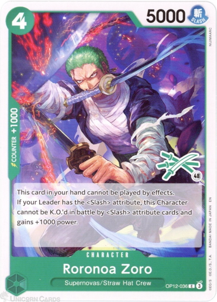 OP12-036 Roronoa Zoro : Common Non-Foil English One Piece TCG Card ...