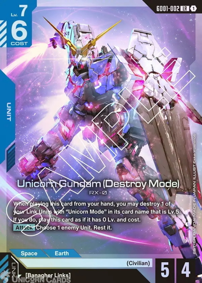 GD01-002 Unicorn Gundam (Destroy Mode) : LR Holofoil Gundam TCG Card ...