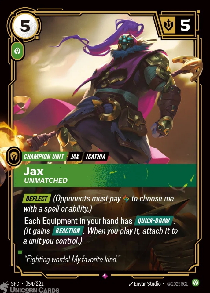SFD-054 Jax - Unmatched : Rare Foil Riftbound TCG Card : Spiritforged ...